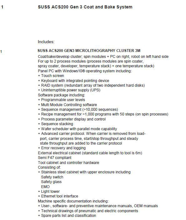 SUSS ACS 200 Gen 3 Coater / Developer – Bridge Tronic Global
