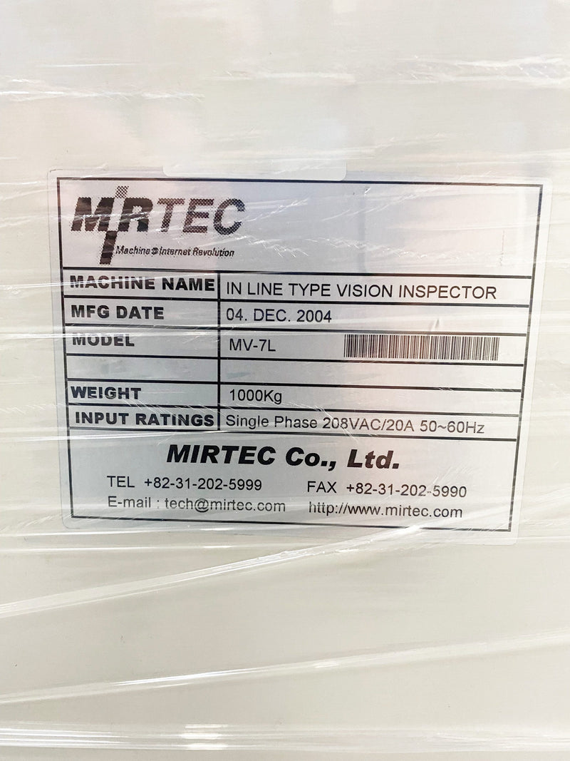 Mirtec MV 7 L In-Line Type Vision Inspector – Bridge Tronic Global