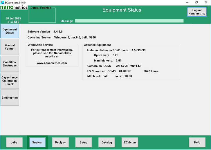 ONTO / Nanometrics ECV Pro Electrochemical Capacitance Voltage Profile ...