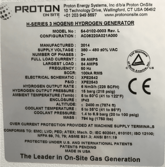 Proton 54-0102-0003 Rev L Hydrogen Generator – Bridge Tronic Global