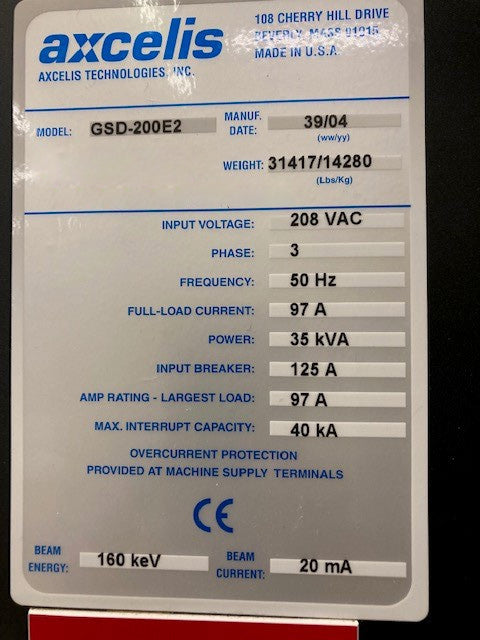 Axcelis GSD 200 E 2 High Current Implanter – Bridge Tronic Global