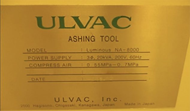 Ulvac Luminous NA 8000 Plasma Asher – Bridge Tronic Global