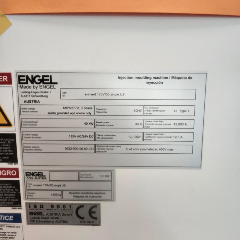 Engel e-insert 170 V / 50 Single US Injection Molding Machine – Bridge ...