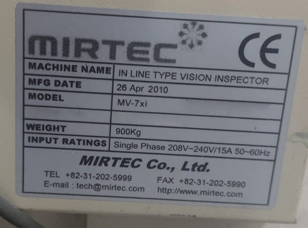 Mirtec MV 7 XI In-Line Vision Inspector – Bridge Tronic Global