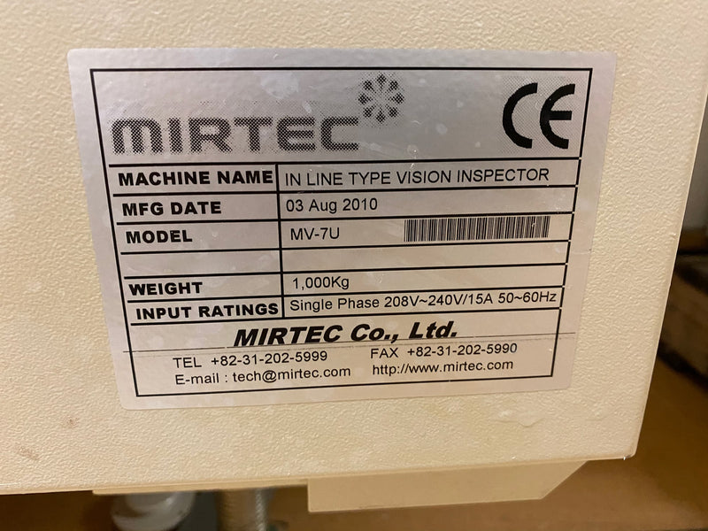 Mirtec MV 7 U In-Line Vision Inspector – Bridge Tronic Global