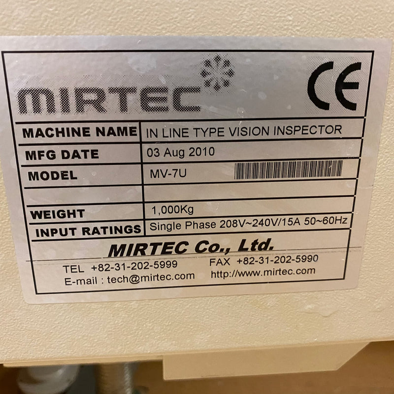 Mirtec MV 7 U In-Line Vision Inspector – Bridge Tronic Global
